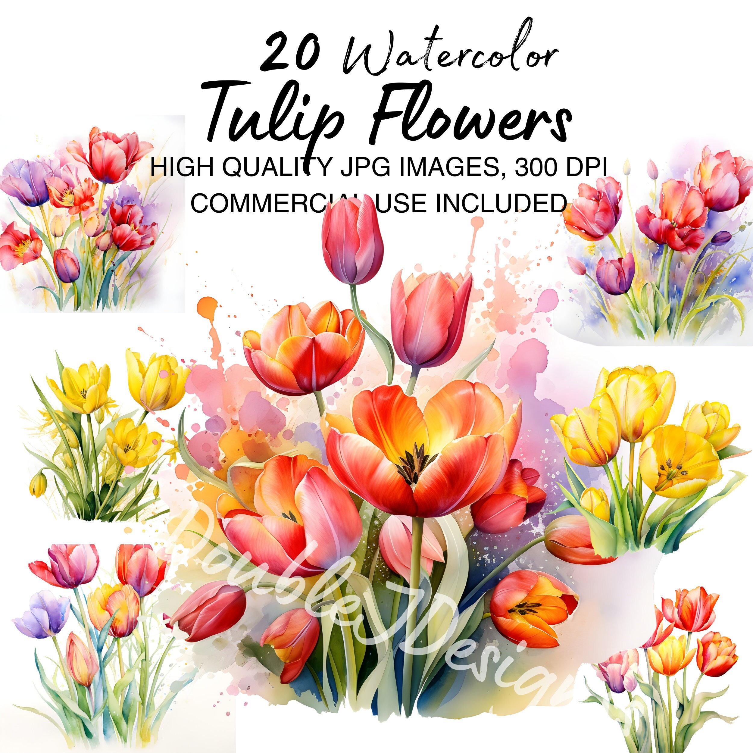 Watercolor Tulip Flowers Clipart Bundle Watercolor Tulip Flowers 20 JPG ...