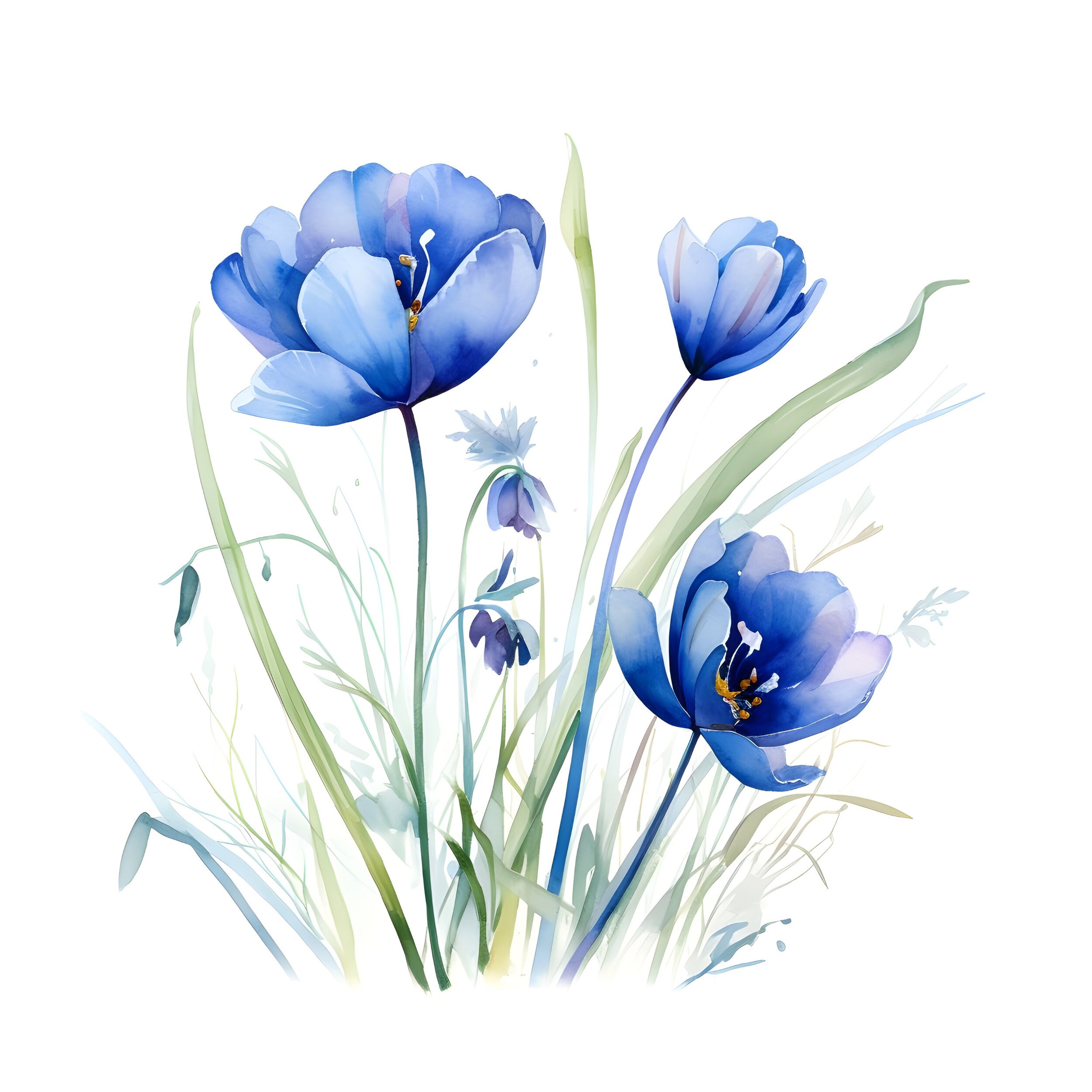 Watercolor Blue Tulip Flowers Clipart Bundle - Watercolor Tulip Flowers ...