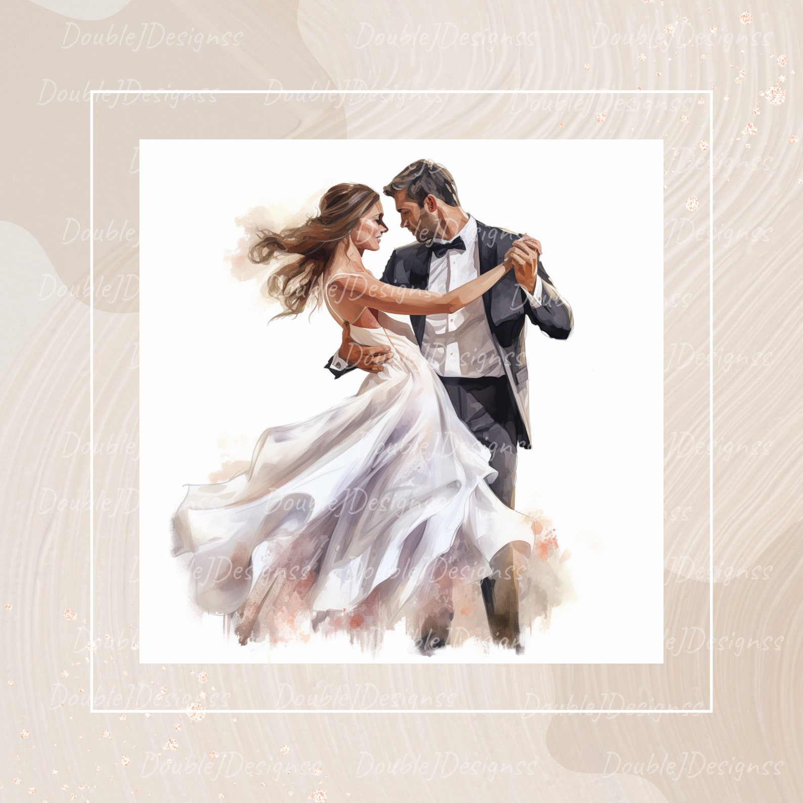 22 Watercolor Wedding Valtz Couple, Matrimony Dance Pair Aquarelle ...