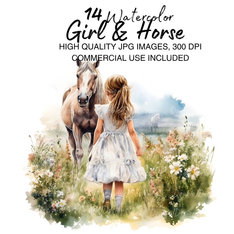 Girl and Horse Clipart Set | 12 Watercolor Pastoral Prints + Rustic ...