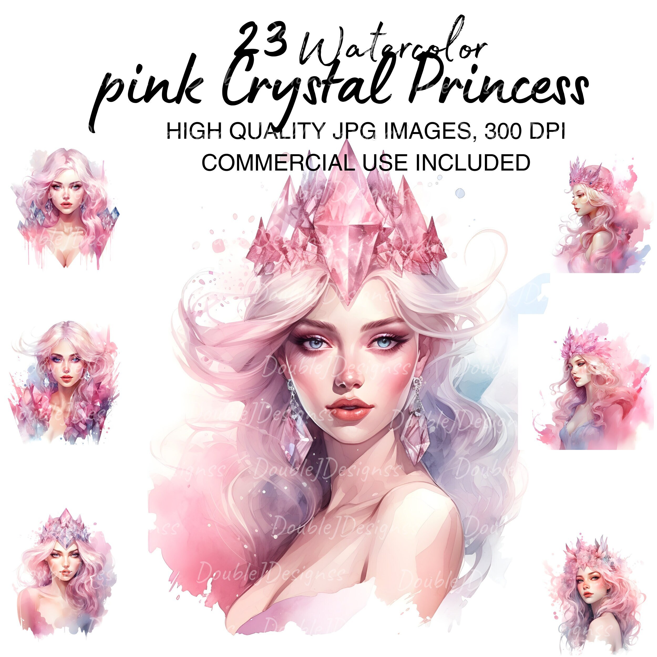 Princess Portrait Watercolor Clipart, Jpgs Clipart, Pretty Girls ...