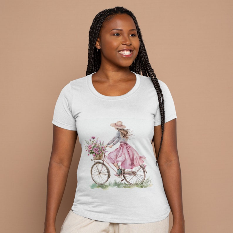 12 Watercolor Woman on Bicycle Clipart - Elegant Floral Ride, Vintage ...