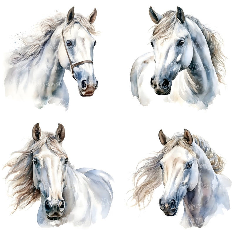 White Horse Clipart|set-2| 17 High Quality Jpgs, Nursery Art, Digital ...