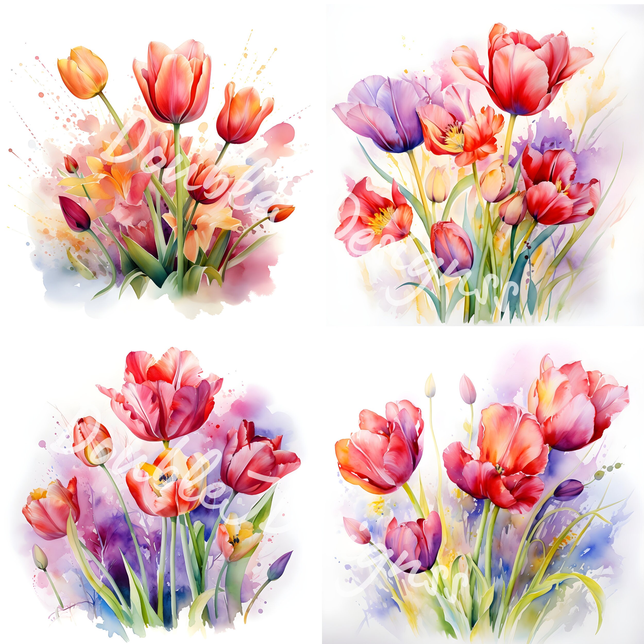 Watercolor Tulip Flowers Clipart Bundle Watercolor Tulip Flowers 20 JPG ...