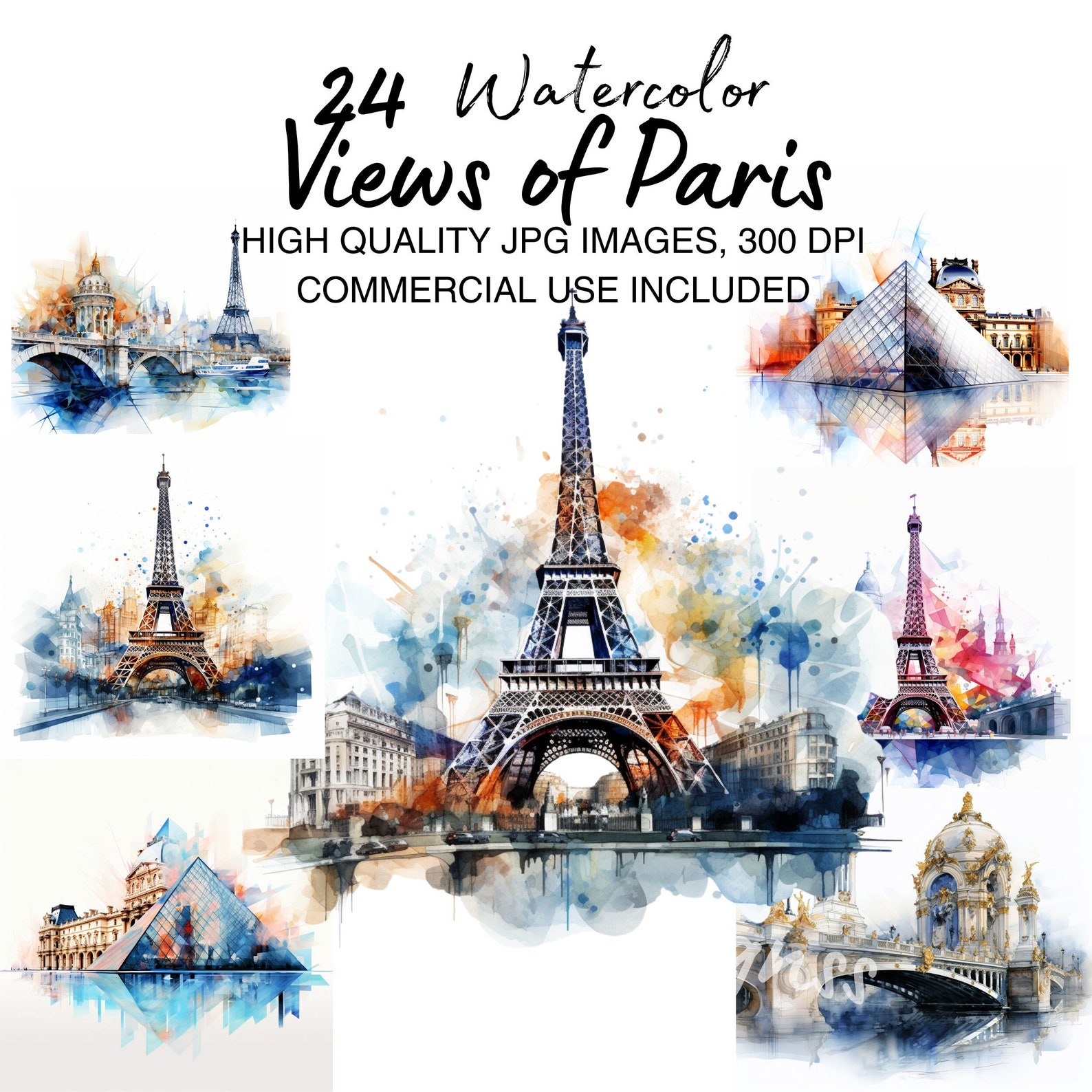Views of Paris Clipart, 24 High-quality Images, Art Clipart, Eiffel ...