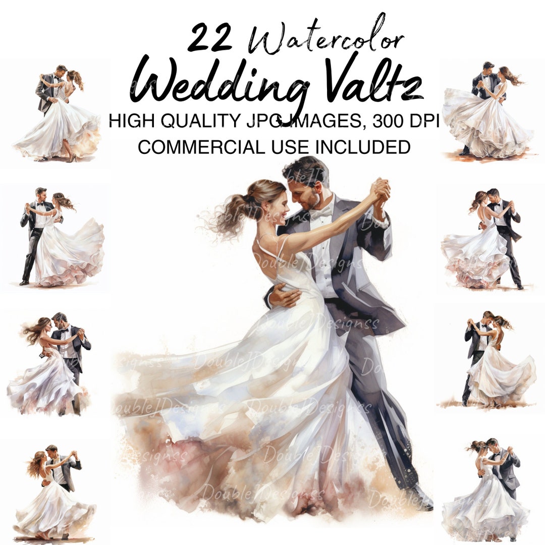 22 Wedding Waltz, Couple Dancing Clipart, Printable Watercolor Clipart ...