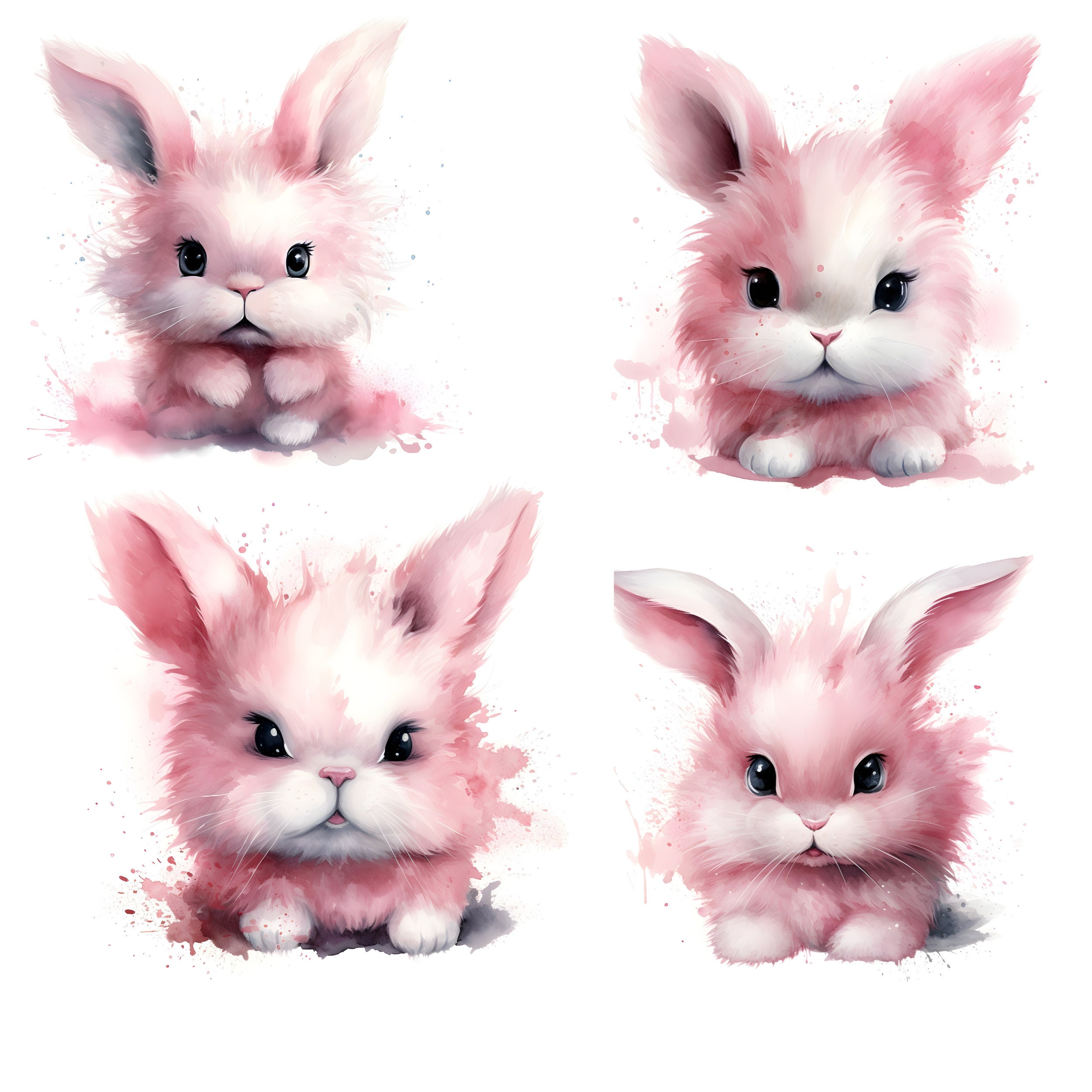 24 Pink and Blue Cute Bunny Clipart, Watercolor Bunny, Printable ...
