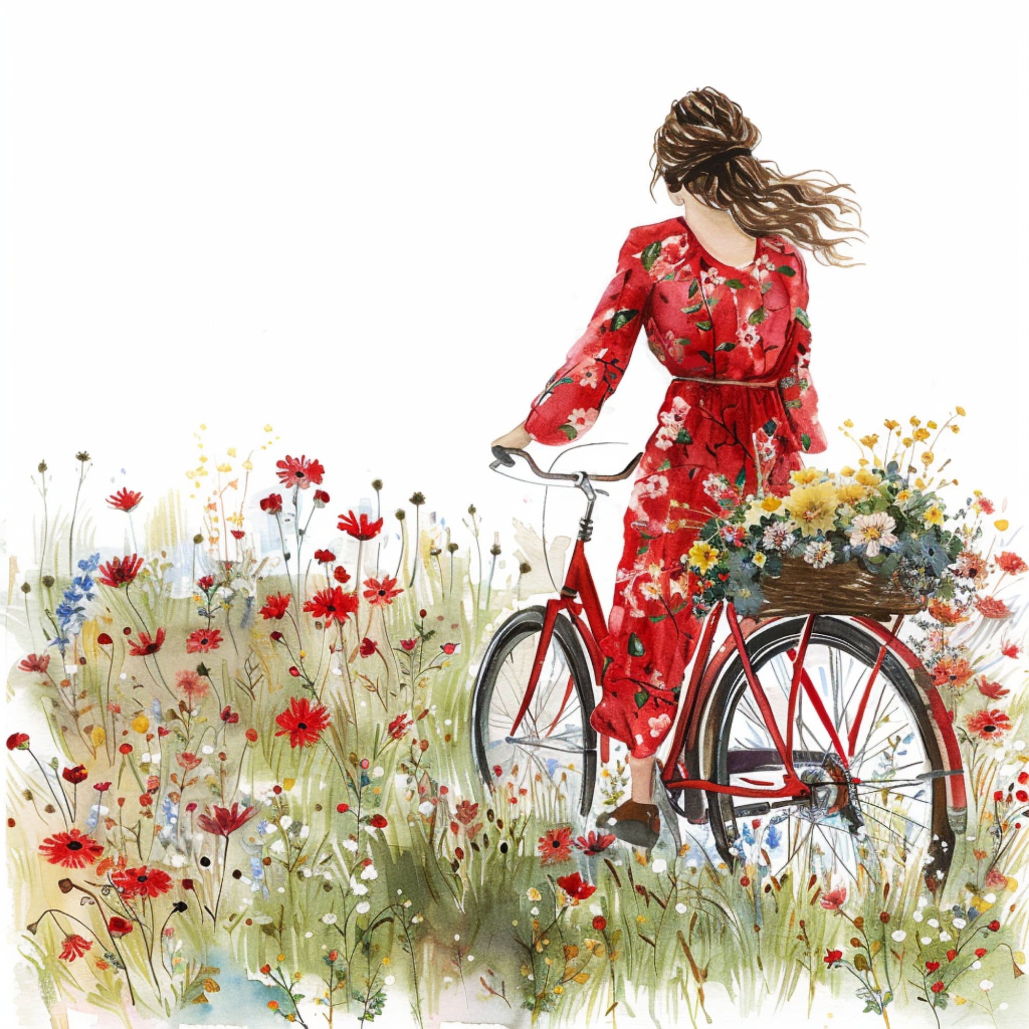 12 Watercolor Woman on Bicycle Clipart - Elegant Floral Ride, Vintage ...
