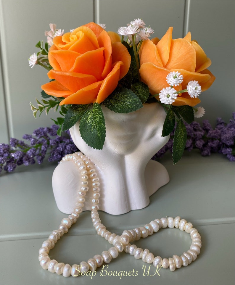 Bouquet of Vegan Rose Soap Flowers in Elegant Gypsum Vase ...