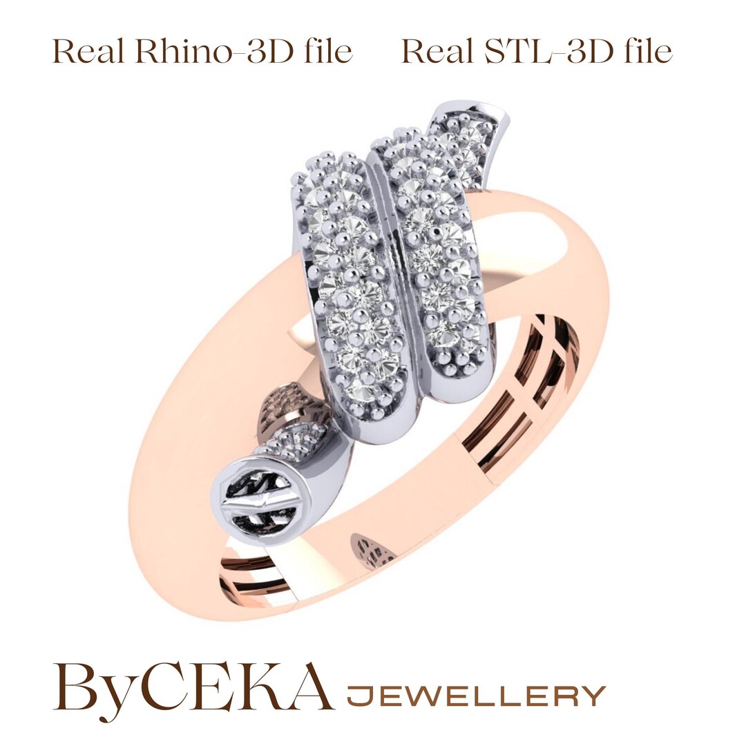 Cut & Stone Ring 3D Jewelry CAD STL Files for Printing Customizable ...