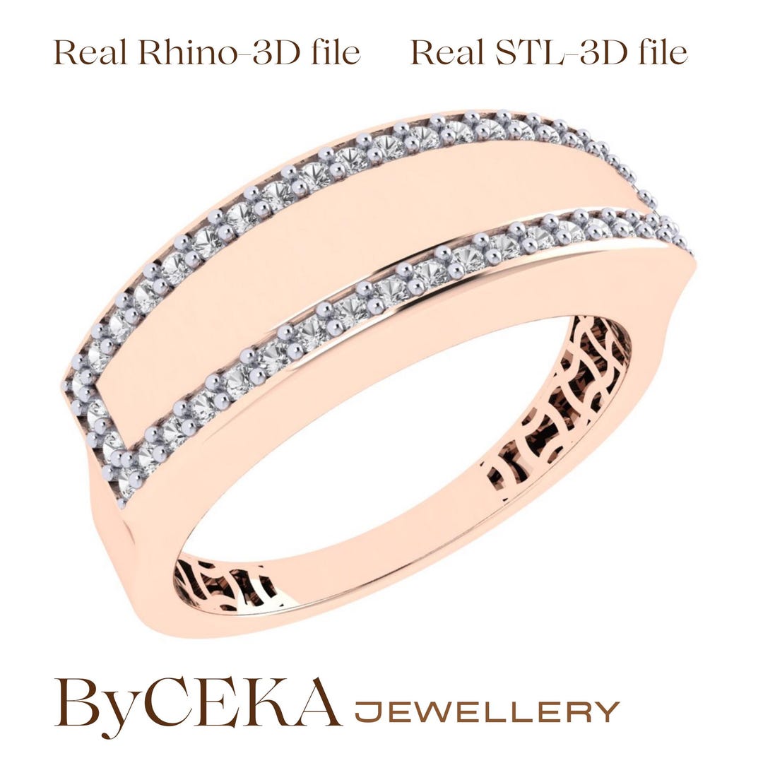 Cut & Stone Ring 3D Jewelry CAD STL Files for Printing Customizable ...