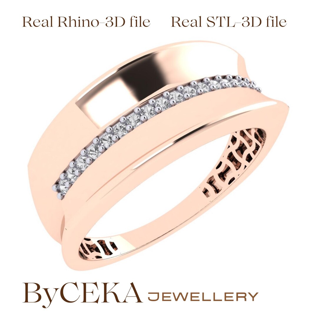 Cut & Stone Ring 3D Jewelry CAD STL Files for Printing Customizable ...