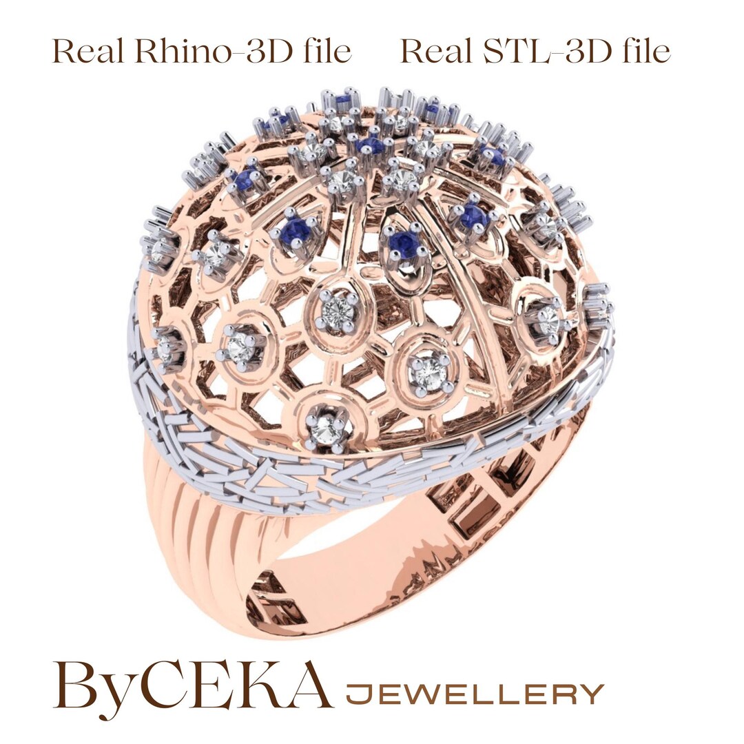 Cut & Stone Ring 3D Jewelry CAD STL Files for Printing Customizable ...