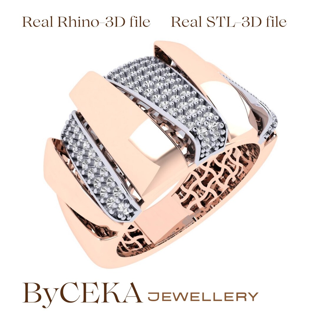 Cut & Stone Ring 3D Jewelry CAD STL Files for Printing Customizable ...