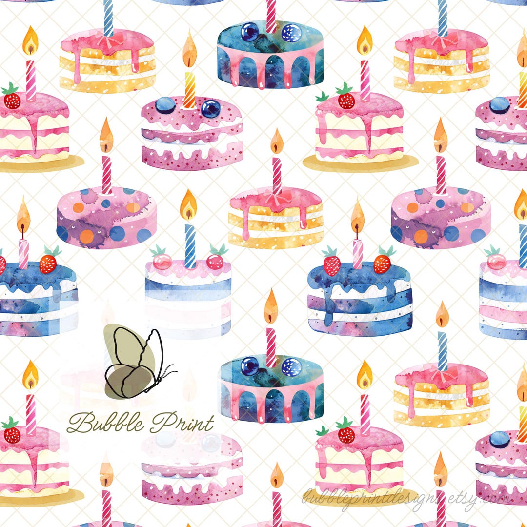 Pastel Birthday Cakes Seamless Pattern: Neutral Digital Paper (JPG) - Etsy