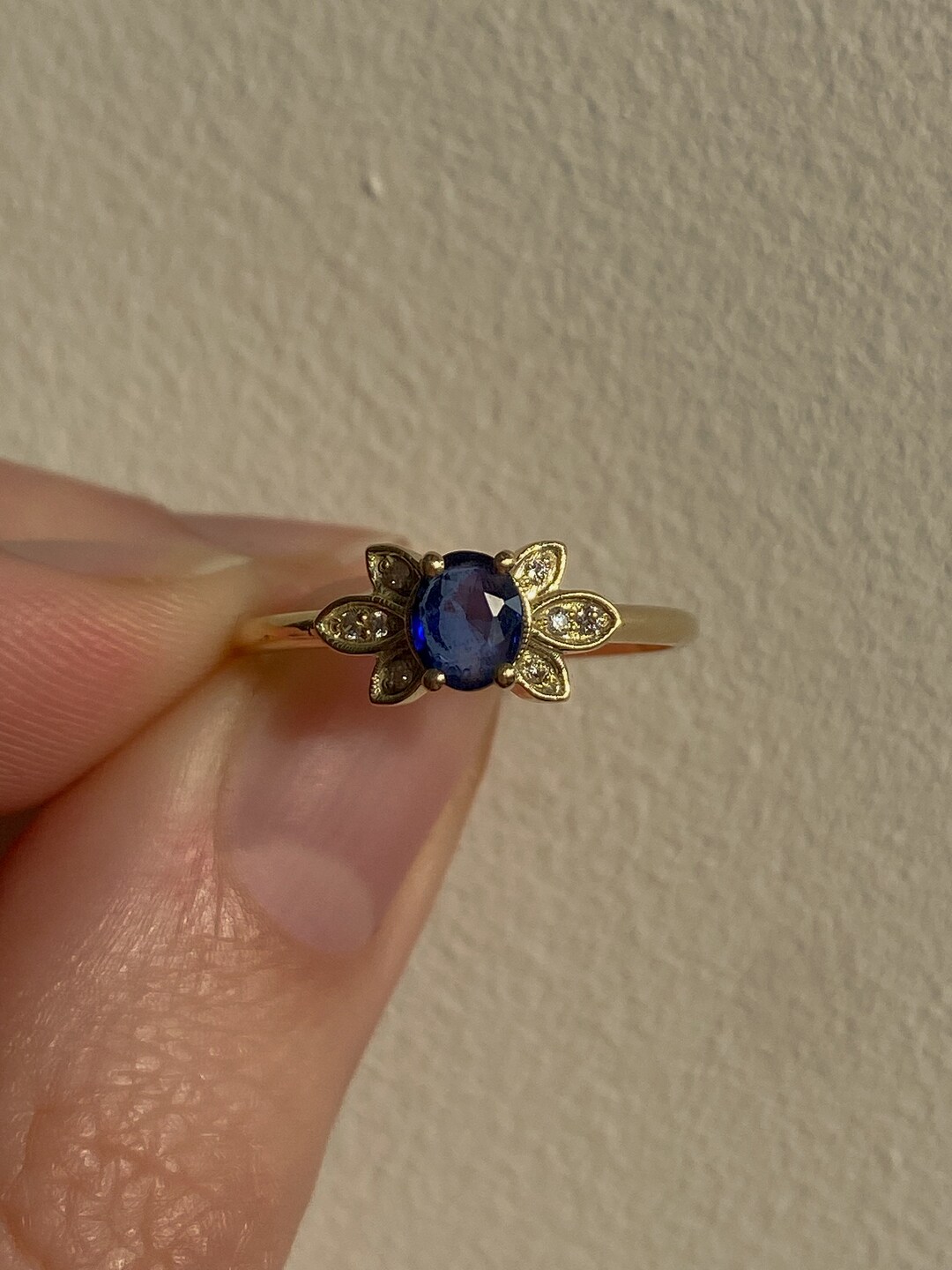 Vintage Solid Gold Ring Sapphire Ring Diamond Ring Preowned Ring Solid ...