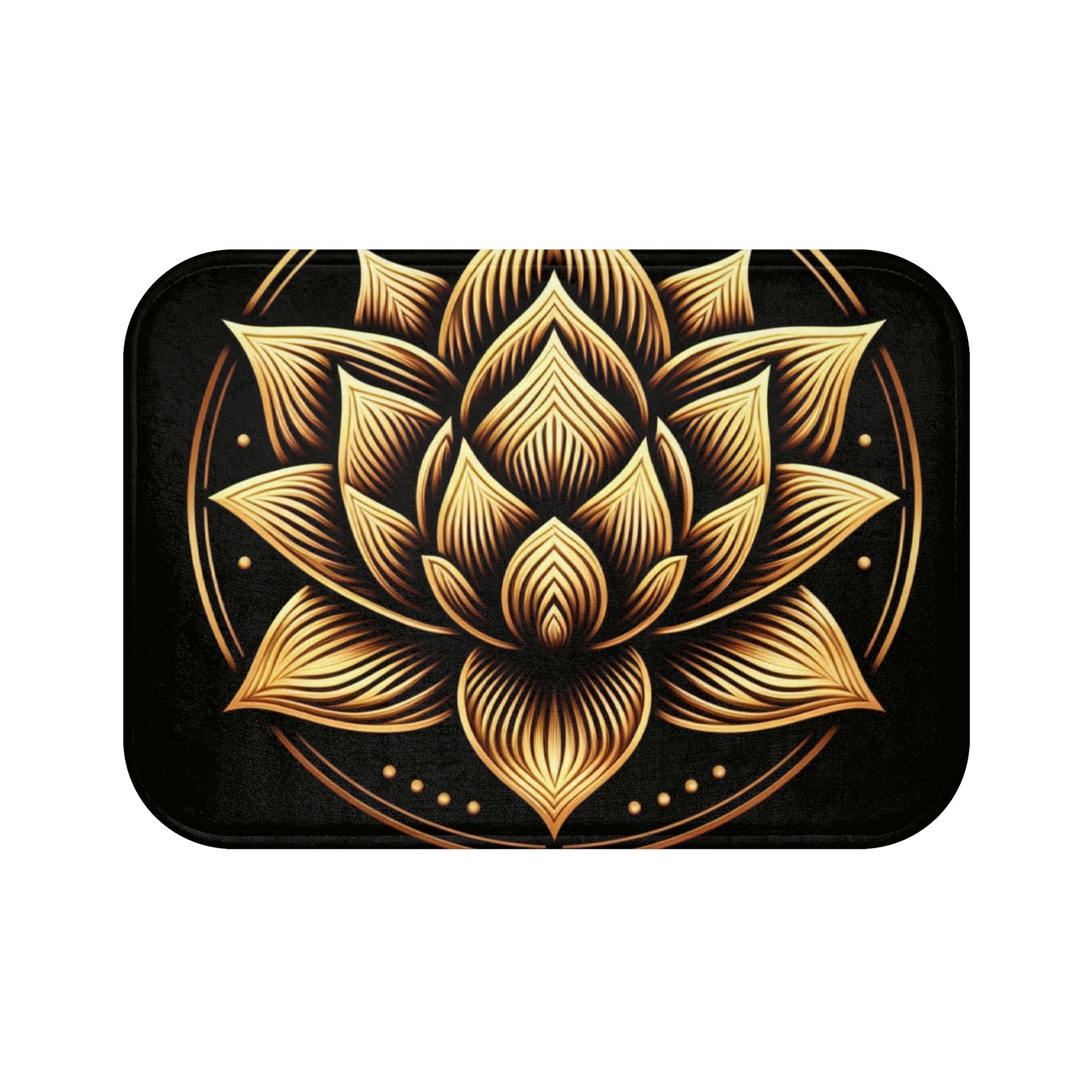 Black and Gold Lotus Bath Mat, Bathroom Rug, Bathroom Decor ...