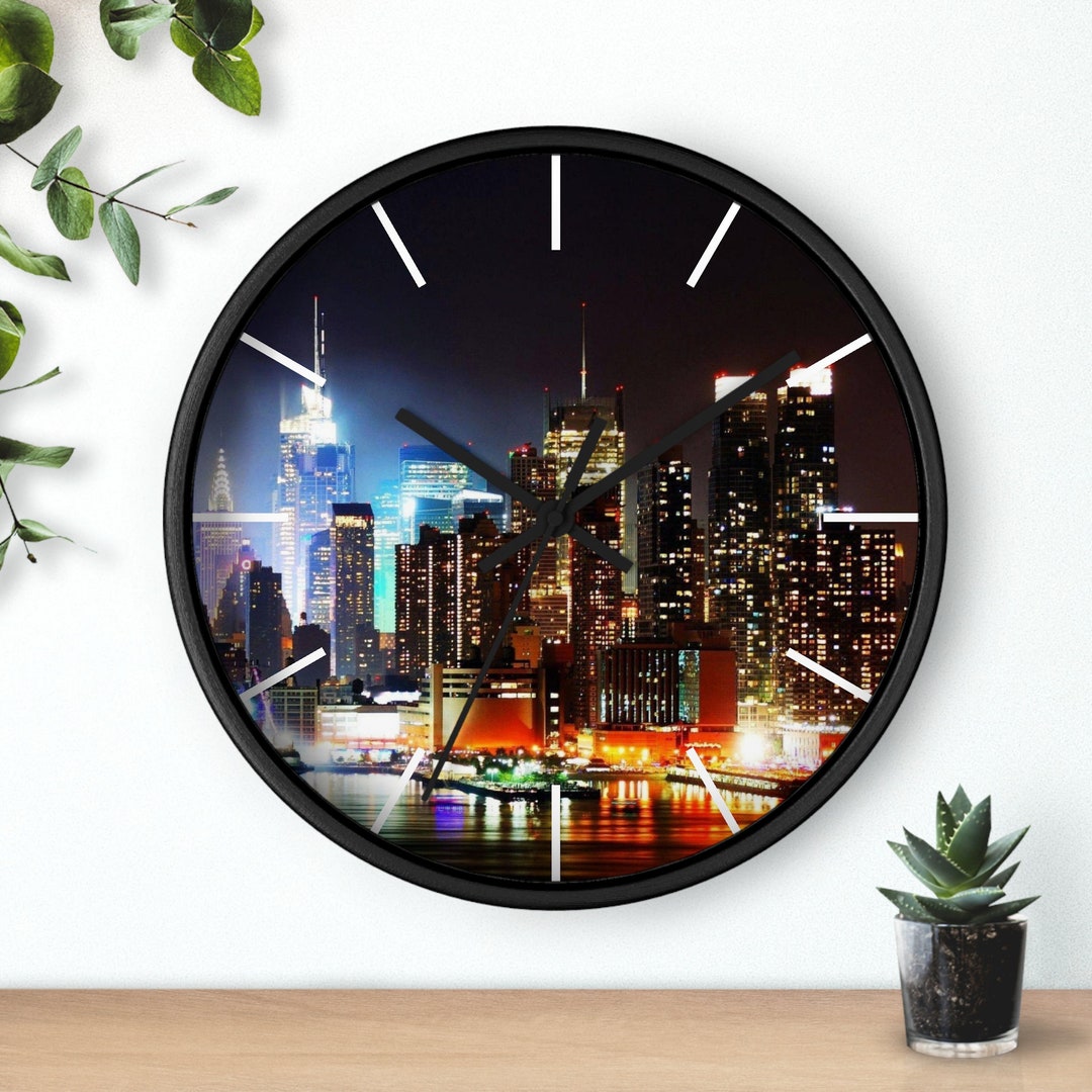New York Round Wall Clock, New York Inspired Wall Clock, New York Decor, Skyline Art, Tourist ...