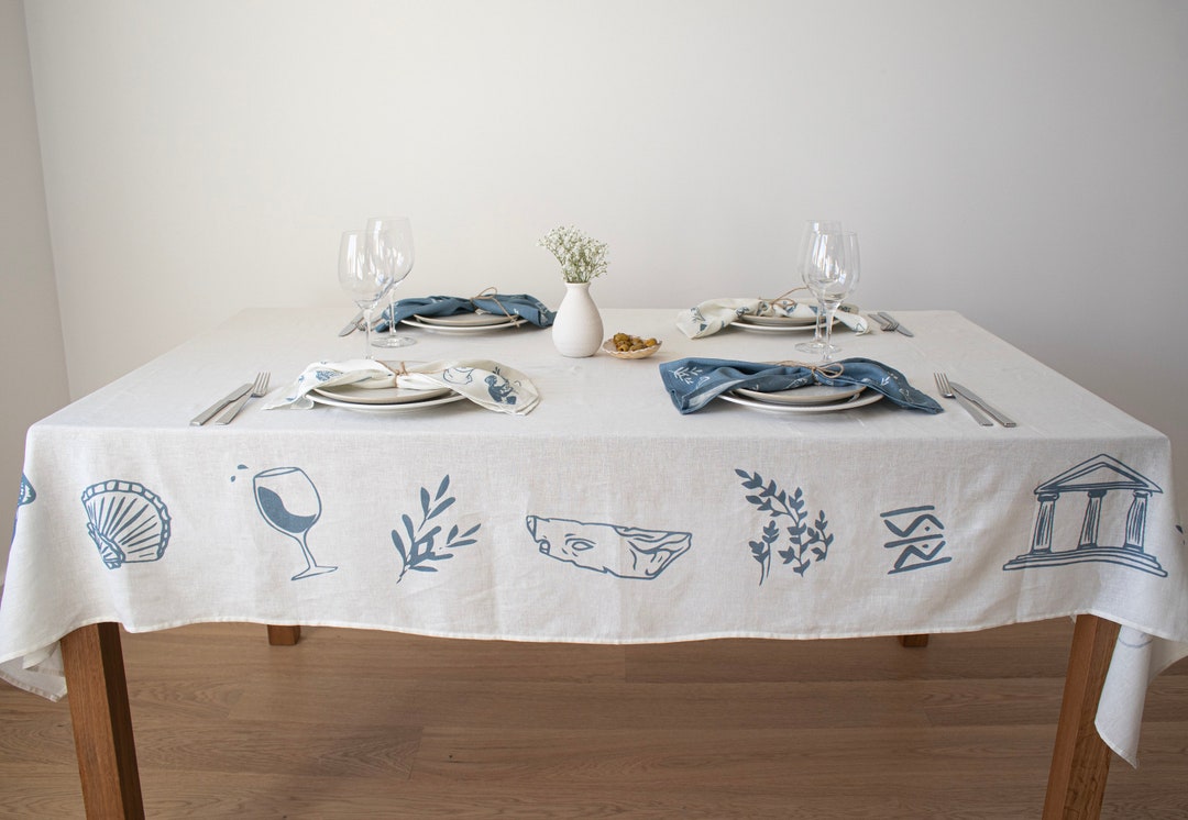 White Greek Inspired Linen Tablecloth White - Etsy