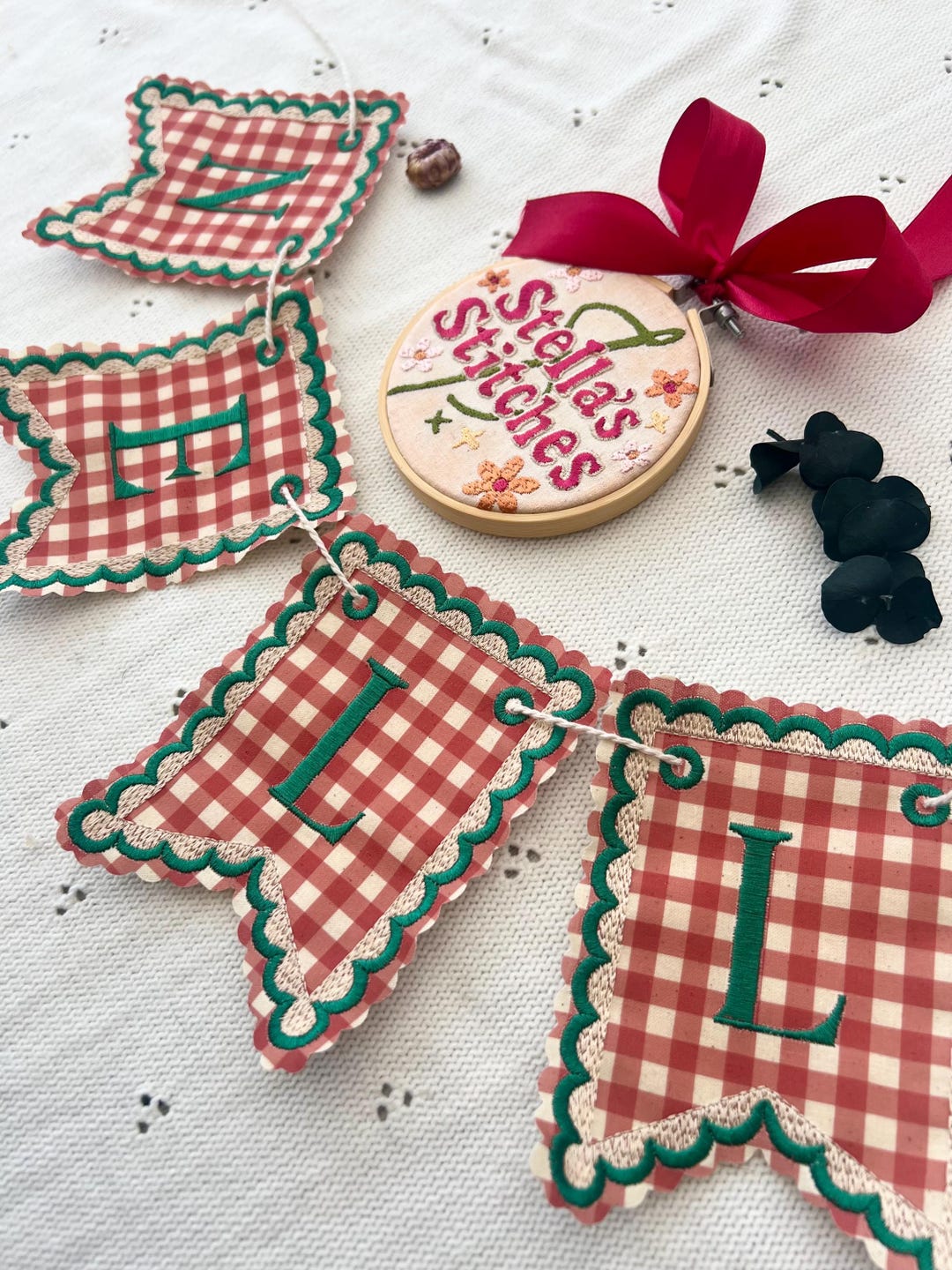 Gingham Red Green Personalized Name Garland/ Bunting, Vibrant Nursery ...
