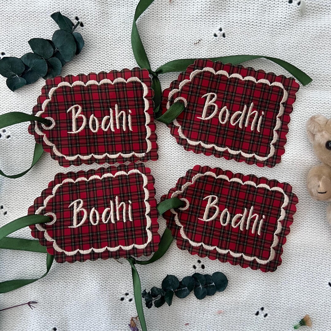 Tartan Plaid Christmas Gift Tags Customized, Embroidered Name Gift Tags ...