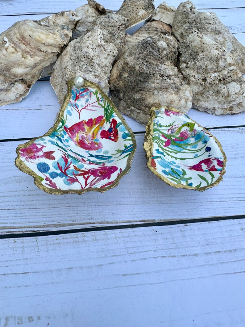 Tropical Fish Design Oyster Shell Jewelry Dish / Trinket - Etsy