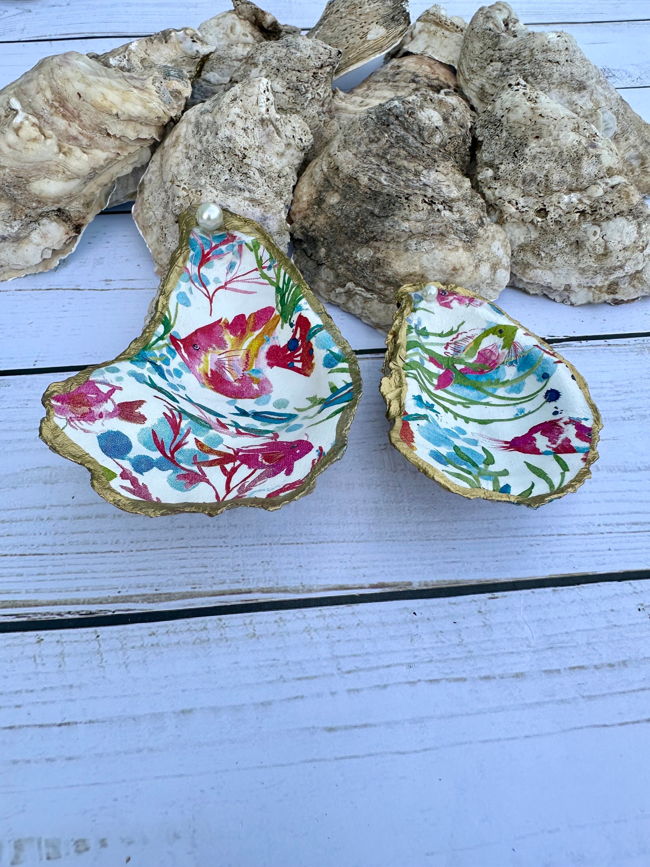 Tropical Fish Design Oyster Shell Jewelry Dish / Trinket - Etsy