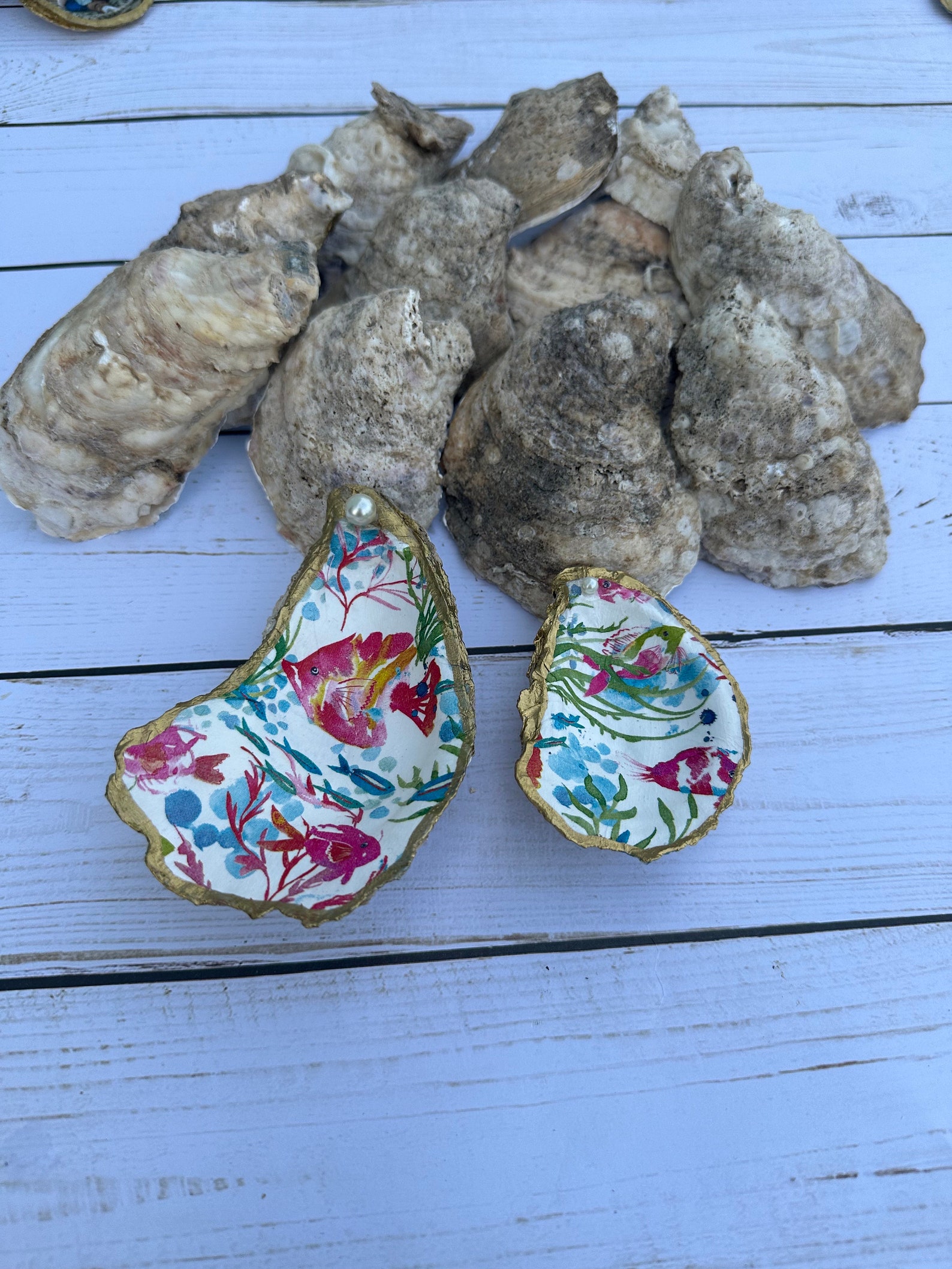 Tropical Fish Design Oyster Shell Jewelry Dish / Trinket - Etsy