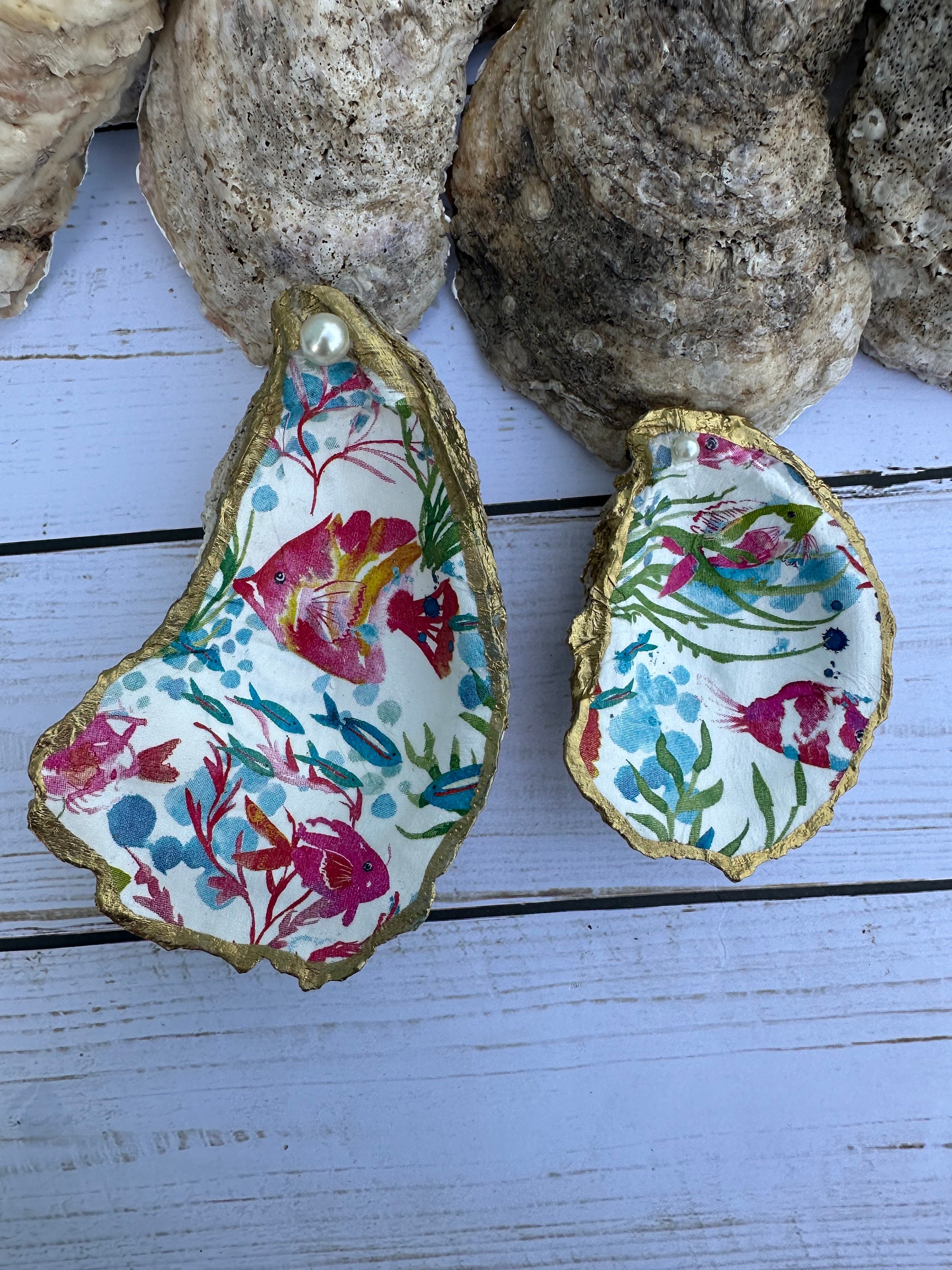 Tropical Fish Design Oyster Shell Jewelry Dish / Trinket - Etsy