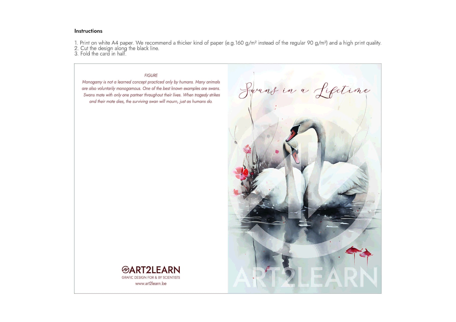 Swan Love & Wedding Wishes A6 Printable Greeting Card, Digital Download ...