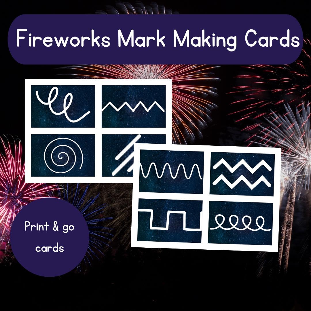 Fireworks Mark Making Cards | Early Literacy Activity | Pre-writing ...