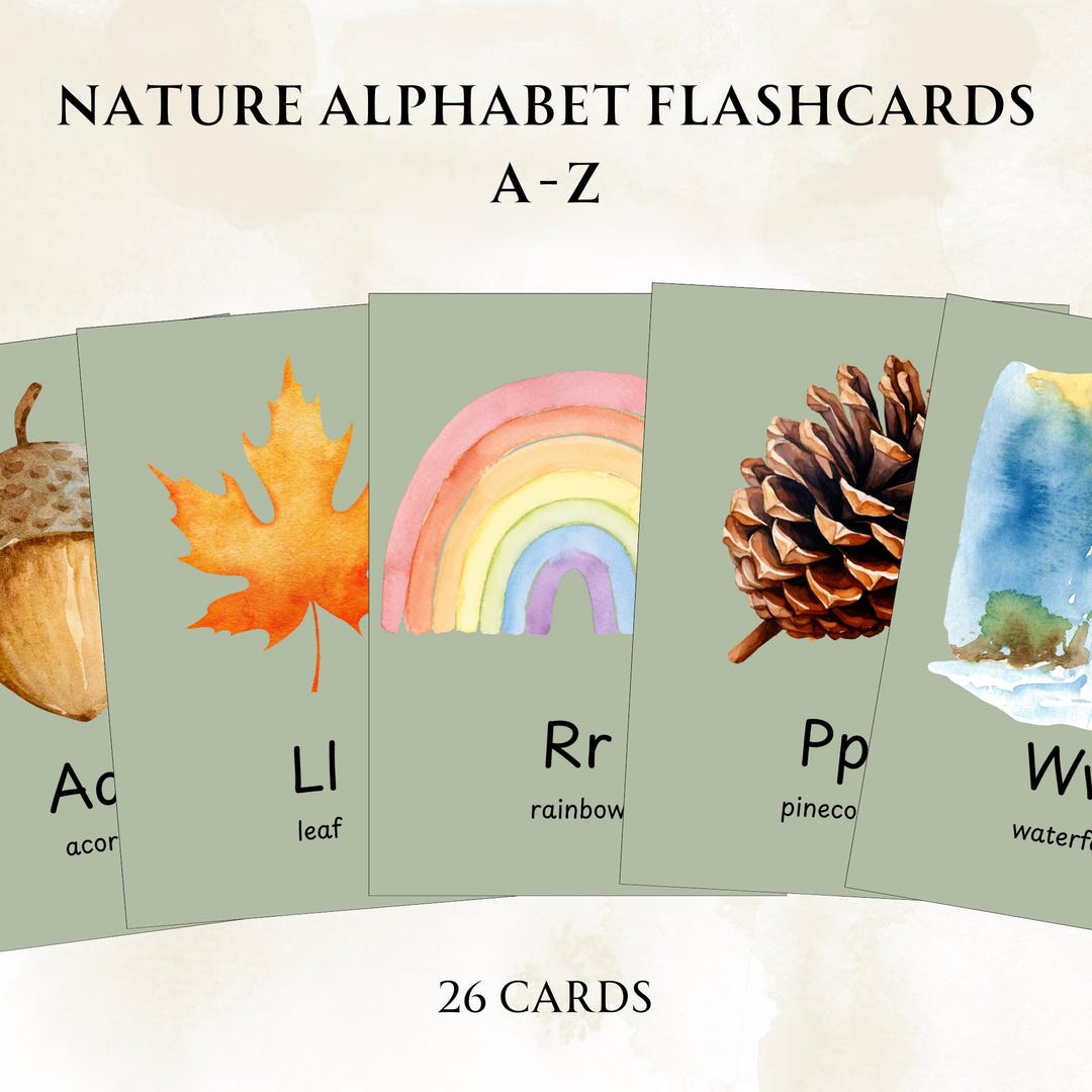 Nature Alphabet Flashcards A-Z | Watercolour ABC Cards for Kids ...