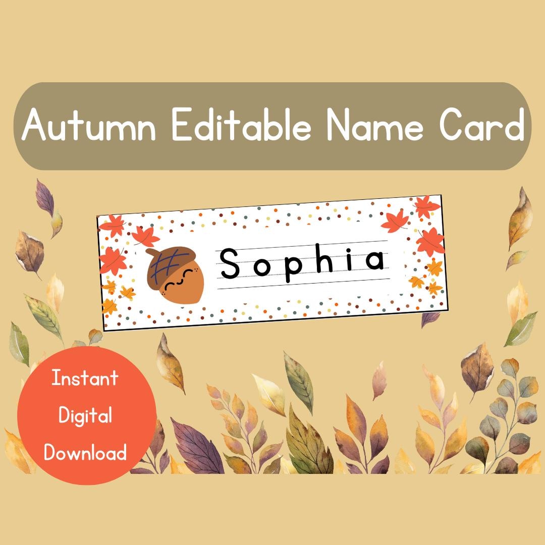 Editable Autumn Name Card | Classroom Name Tags | Early Years Name Card ...