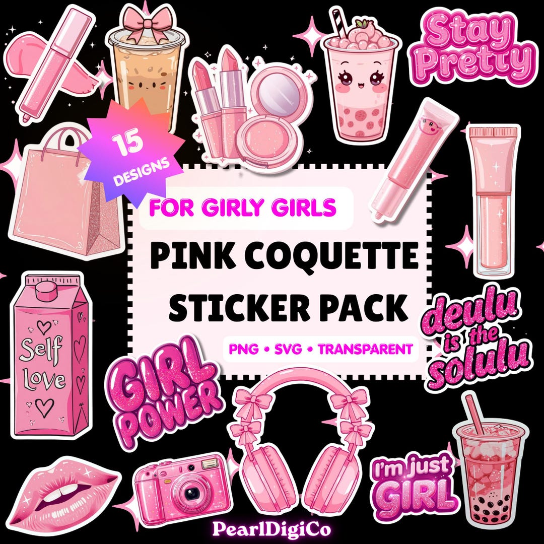15 Coquette Sticker Pack | Pink Girly Clipart Bundle | Kawaii Beauty ...