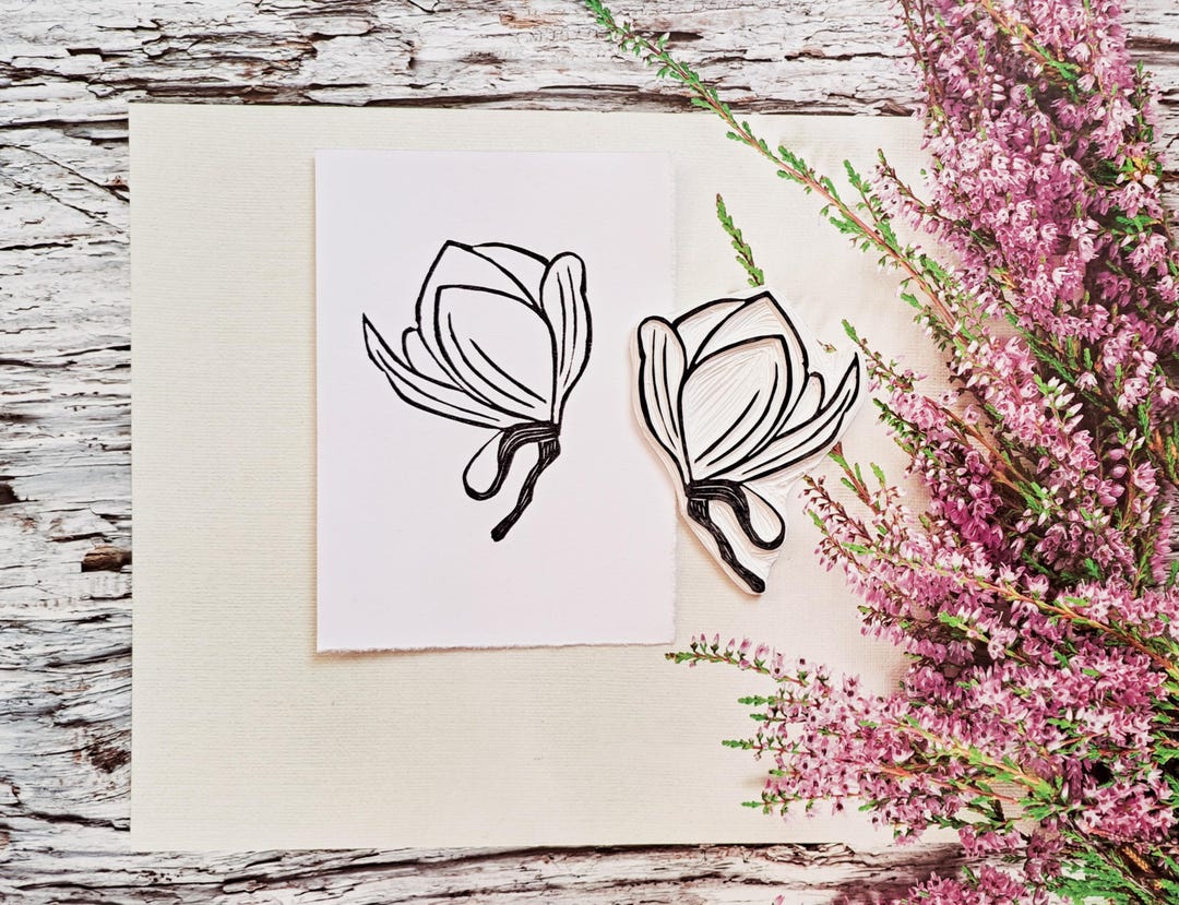 Magnolia Flower Stamp, Leaf Twig Tree, Nature Arbor Branch Rubber Block ...