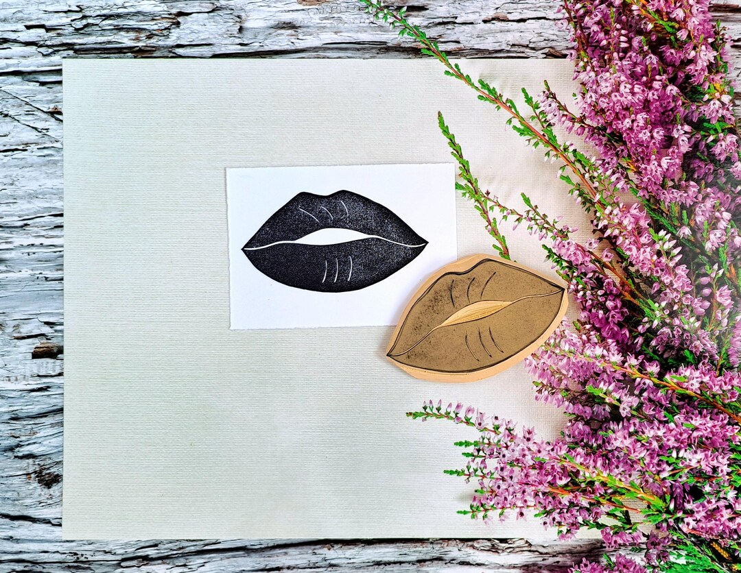 Lips Rubber Stamp, Hand-carved Kiss Stamp for Journaling, Cardmaking ...