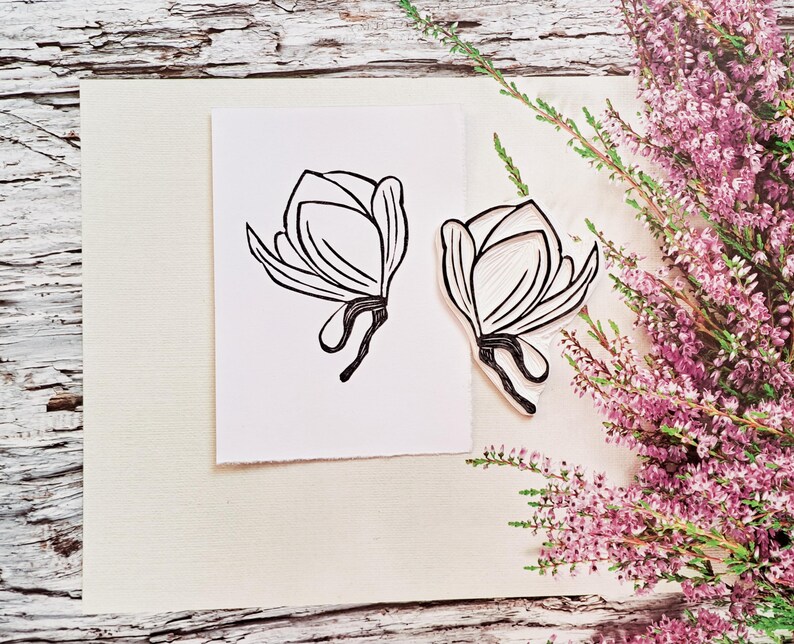 Magnolia Flower Stamp, Leaf Twig Tree, Nature Arbor Branch Rubber Block ...