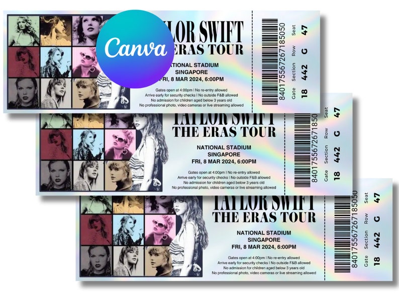 Buy Eras Tour Concert Ticket Template Canva Editable Non-pro Account ...