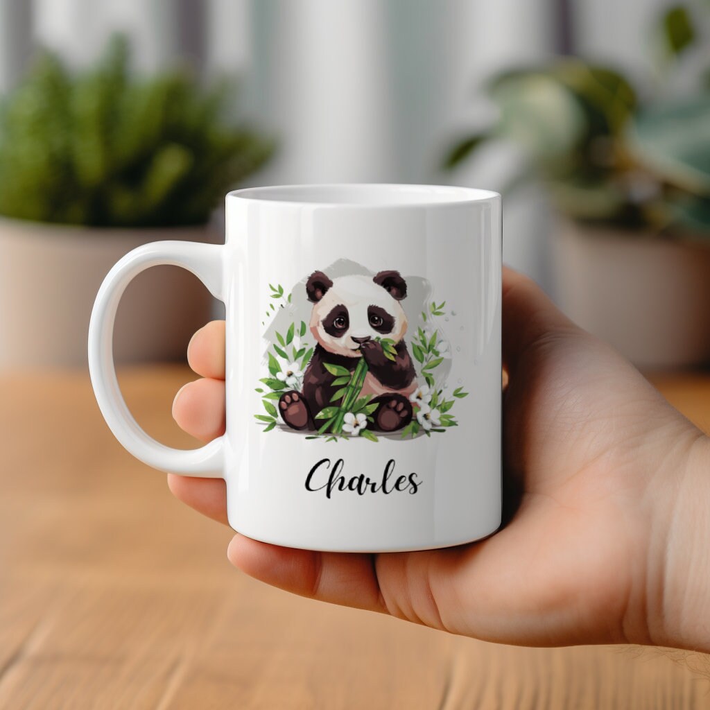 Adorable Panda Mug, Floral Panda Gift for Animal Lovers, Name Mug ...