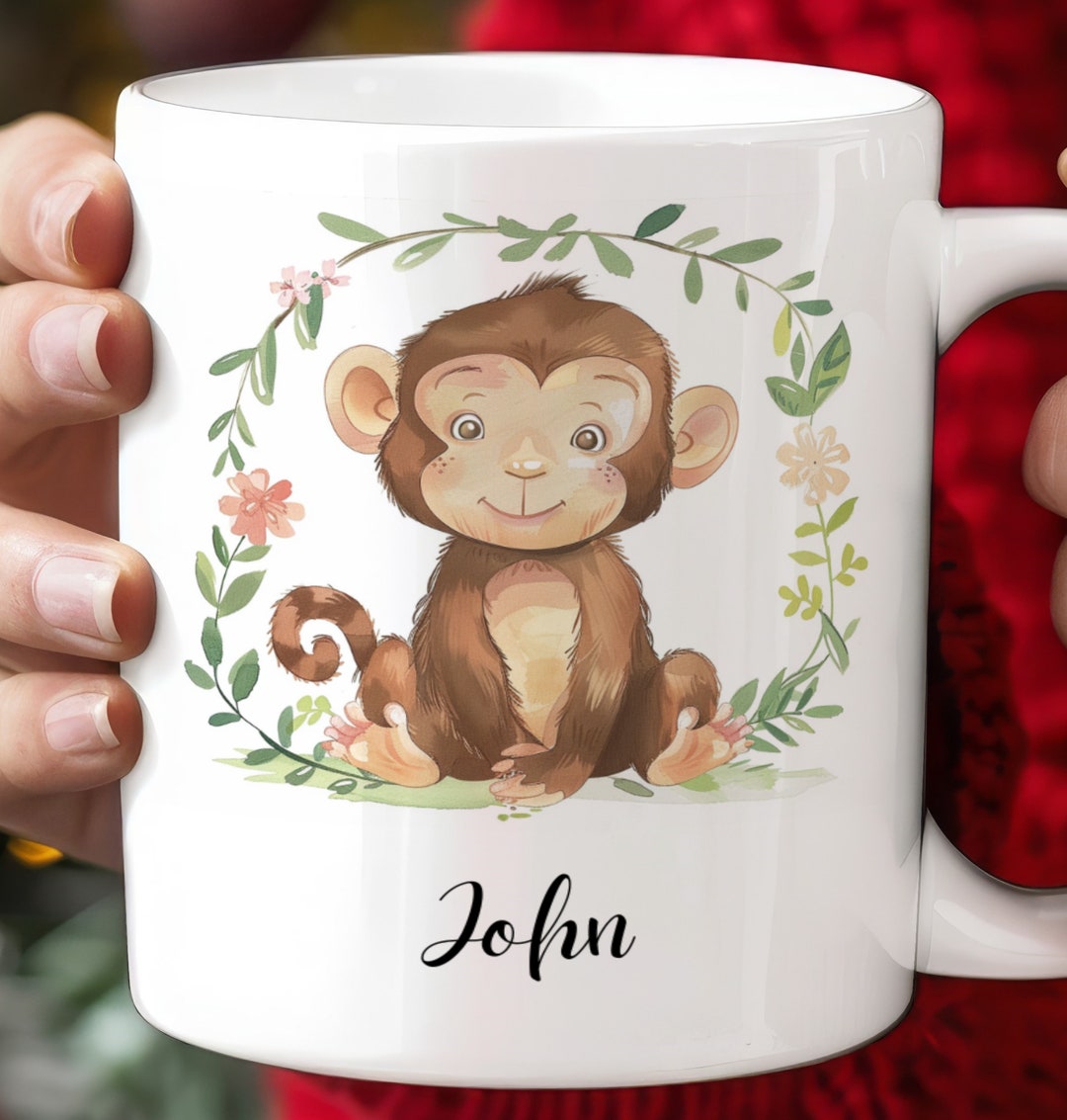 Personalized Monkey Mug, Custom Monkey Cup, Monkey Mug for Birthday ...