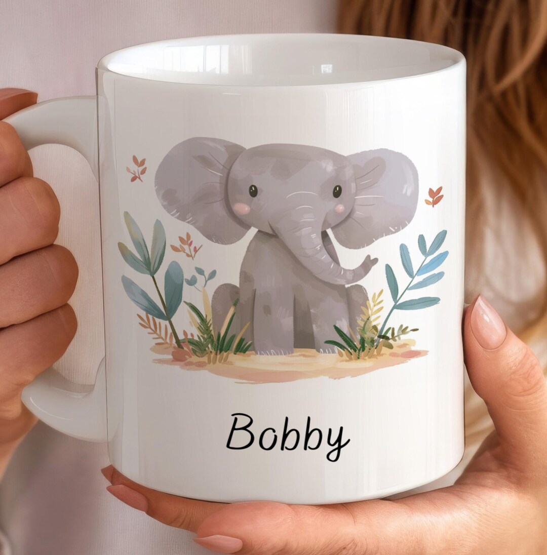 Personalized Elephant Mug, Elephant Cartoon, Gift for Animal Lovers ...