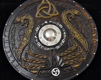 Custom Viking Shield, Medieval Round Shield, Carved Viking Gift, Wall ...