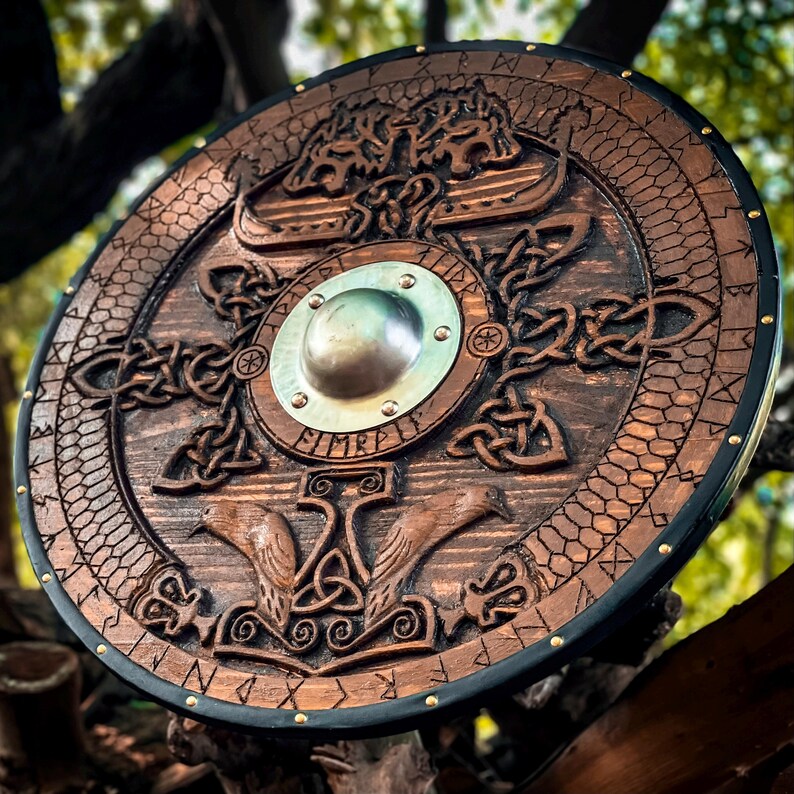 Custom Viking Shield, Medieval Round Shield, Carved Viking Gift, Wall ...
