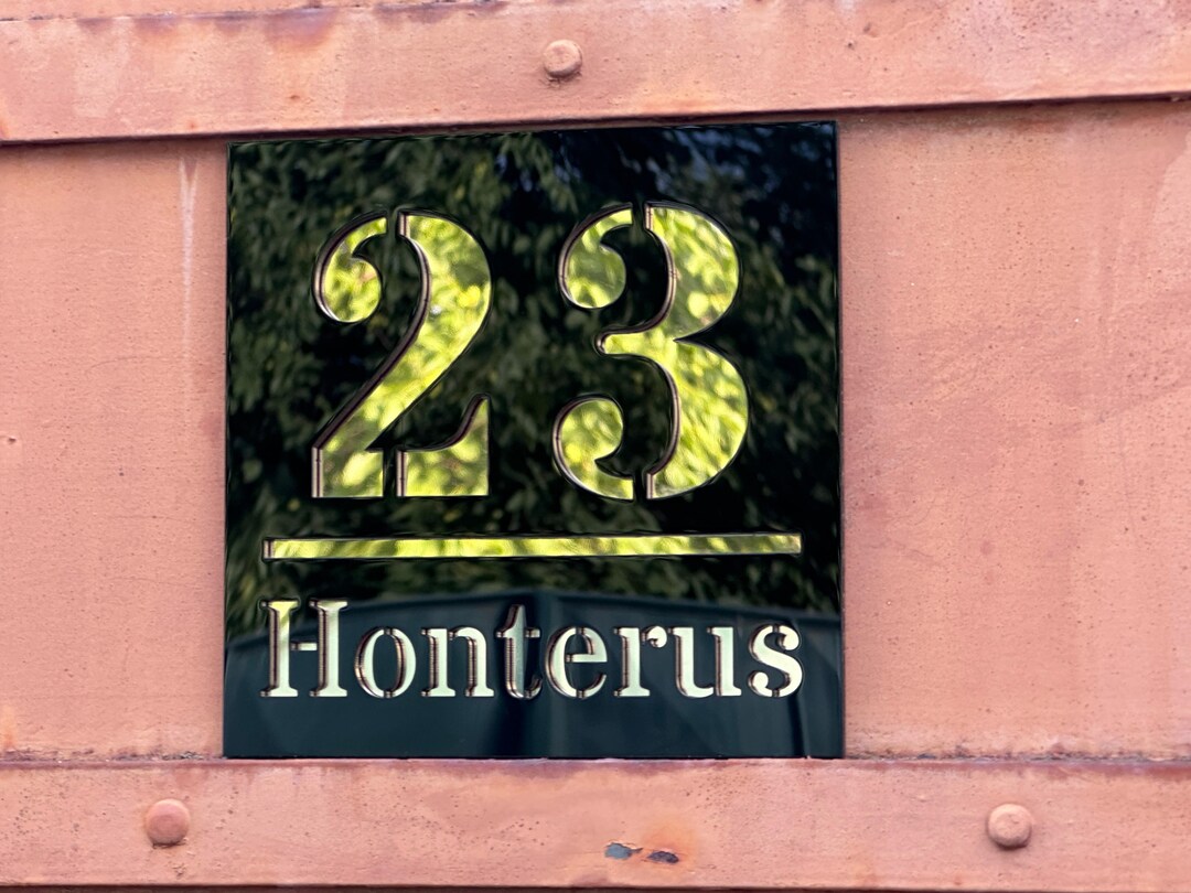 Glossy Black & Gold Mirror Floating House Sign - Modern Address Plaque ...