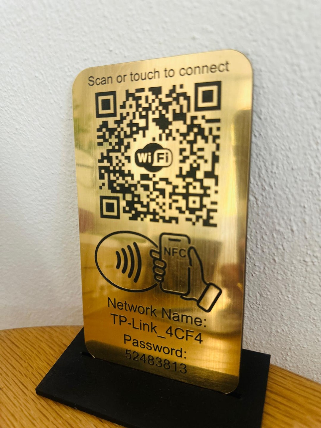 Custom Laser Etched Wifi Sign, NFC, QR Code Network Information, Touch ...