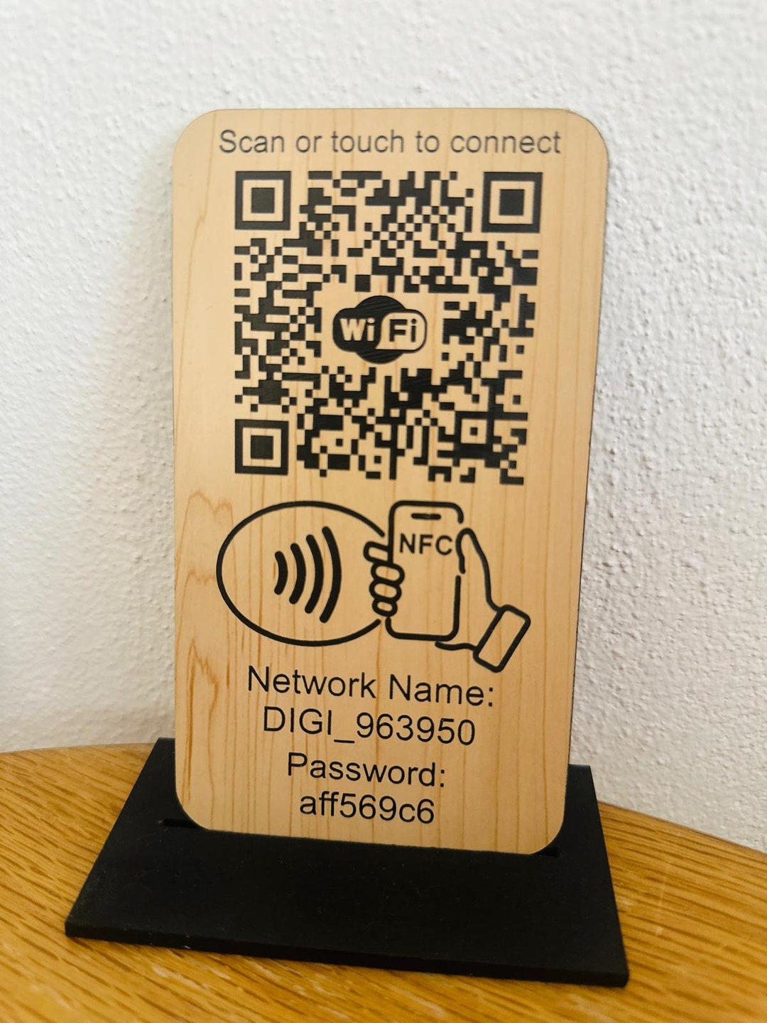 Custom Laser Etched Wifi Sign, NFC, QR Code Network Information, Touch ...