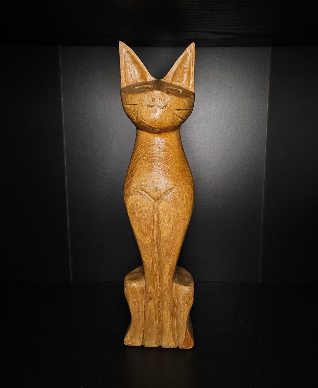 Vintage Wooden Cat Statue, Handmade. - Etsy