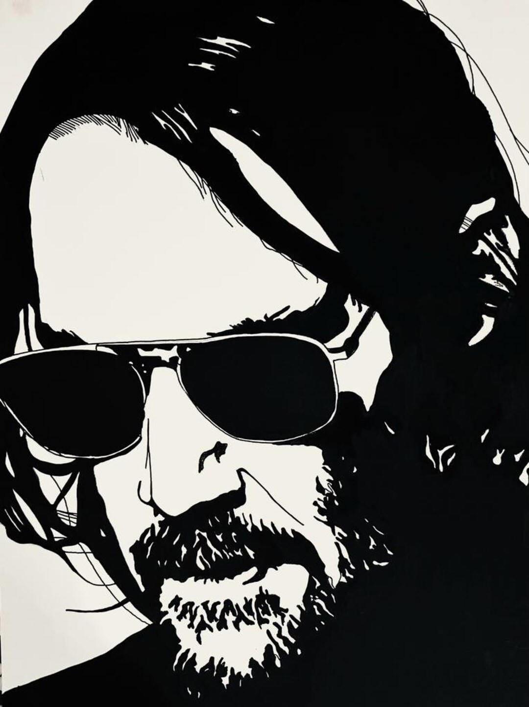 Hand Drawn Black and White Acrylic Painting of Keanu Reeves - Etsy