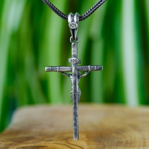 Mens Crucifix Necklace Silver Jesus Cross Pendant Sterling Christian ...