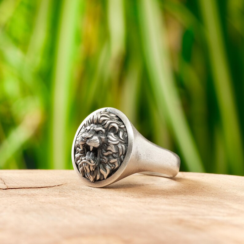 Oxidized Sterling Silver Lion Signet Ring – Handmade Animal Jewelry ...